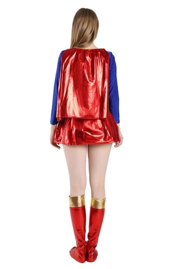 Supergirl Cosplay Halloween Womens Costume Red Mufree